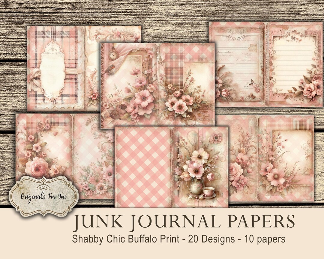 Shabby Chic Pink Buffalo Print Junk Journal Papers, Ephemera, Shabby ...