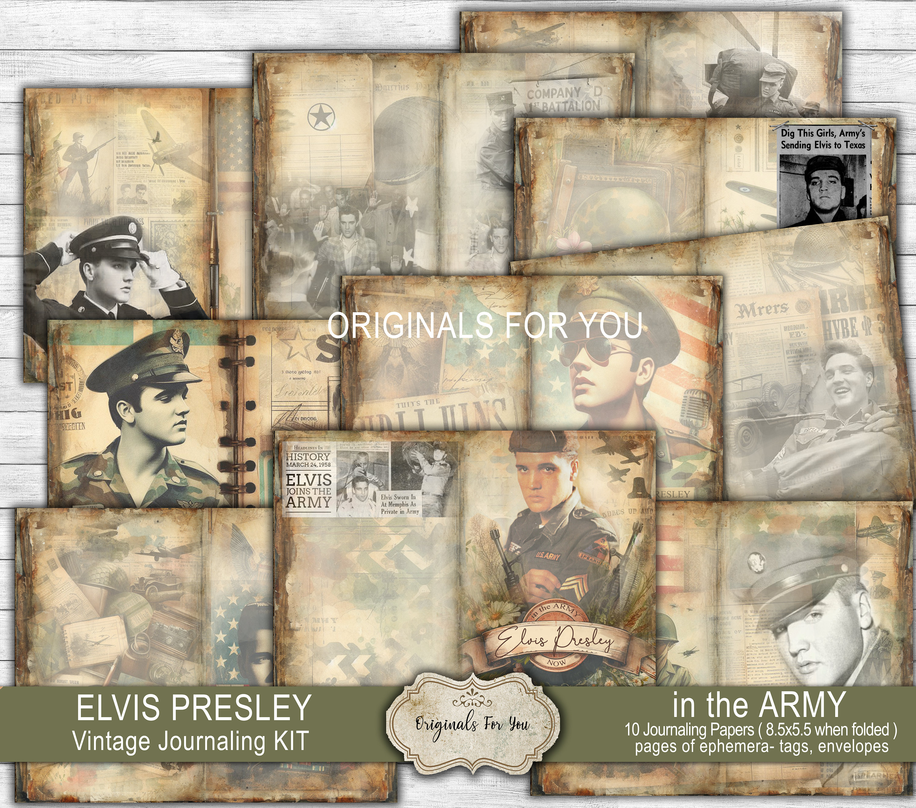 ELVIS PRESLEY in the Army, Junk Journal KIT, Shabby, Elvis, Vintage ...