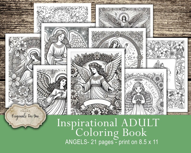 ANGELS- Printable Adult Coloring, Adult Inspirational Coloring Book ...