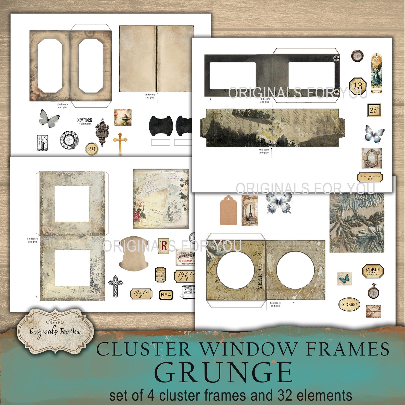 GRUNGE Cluster WINDOW Frames, Including the Card Inserts —vintage ...