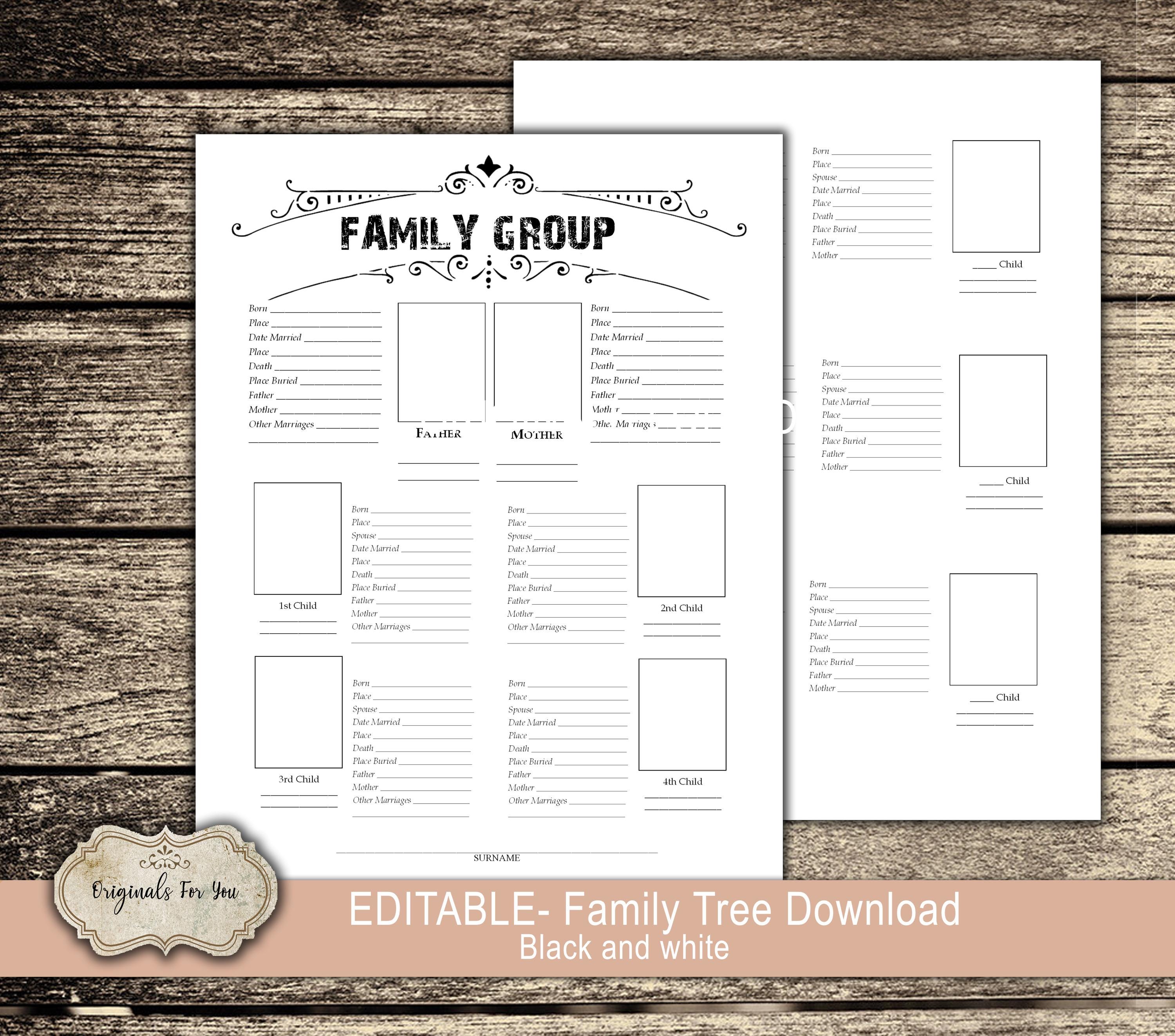 EDITABLE- Black and White - Family Tree Download and Print - Easily ...