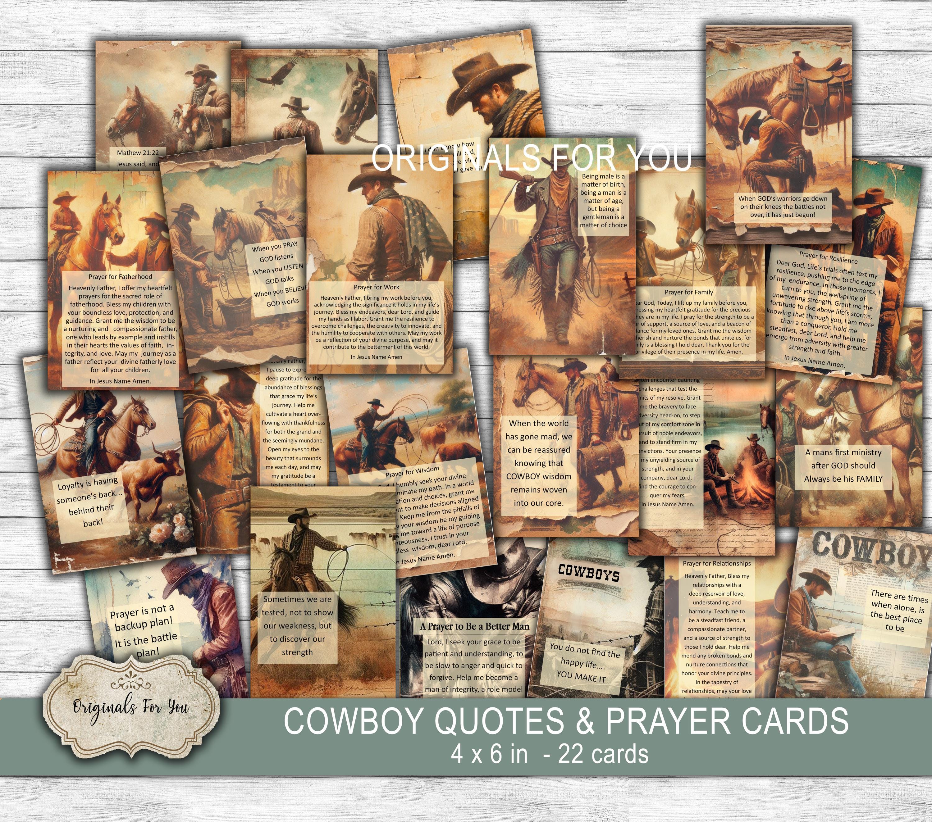 COWBOY QUOTES & PRAYER Cards for Men, Equestrian Christian Printable ...
