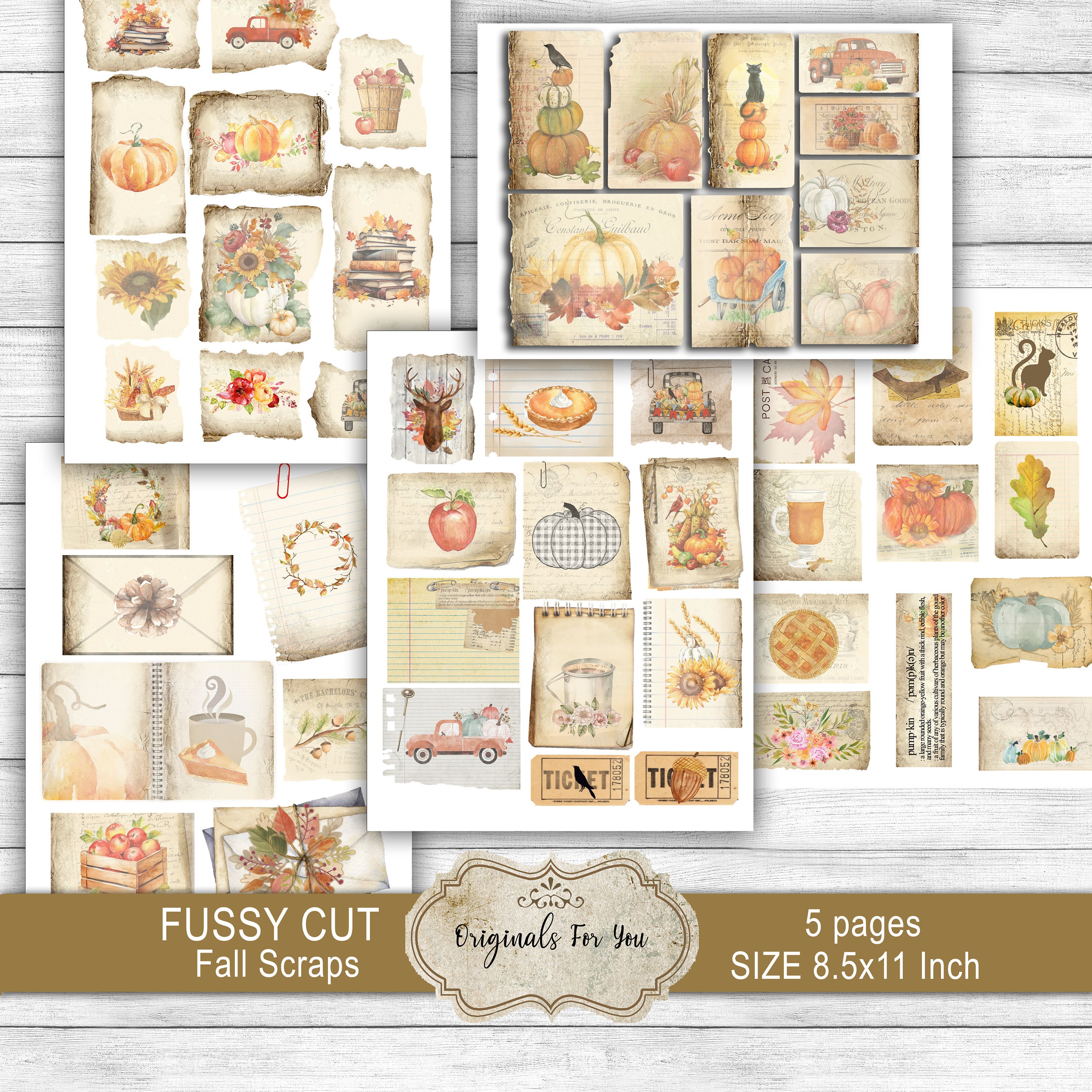 Fussy Cut Fall Scraps, Autumn, Printable Digital Download, Note, Junk ...