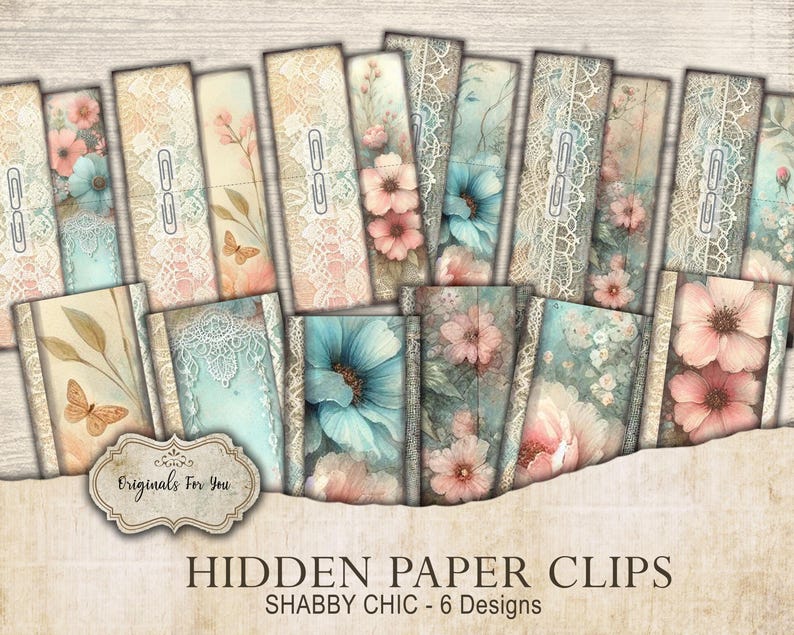 Shabby Chic, HIDDEN PAPER CLIPS for Junk Journals, Papers and Books ...