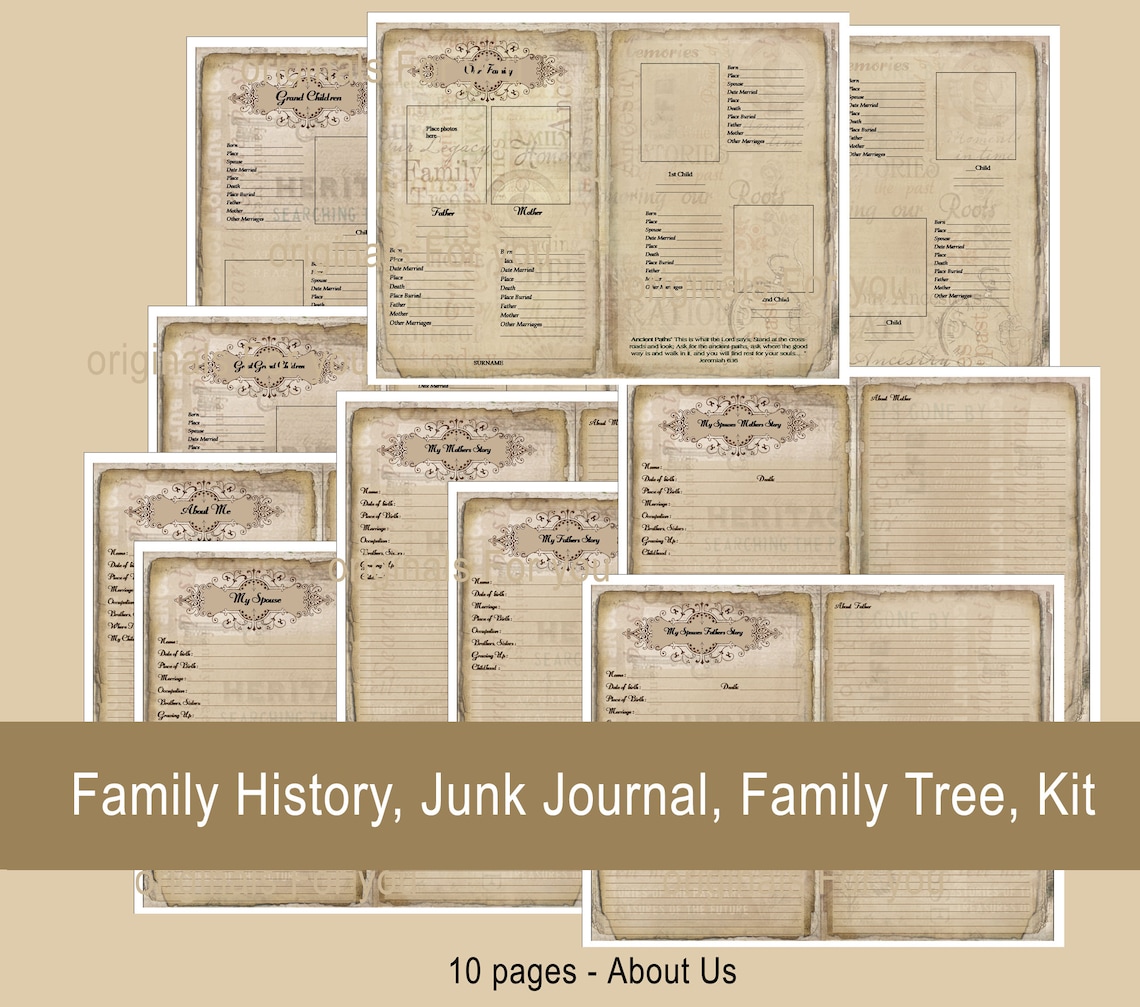 Family History, Junk Journal, Family Tree, Kit, Scrapbook, Genealogy ...