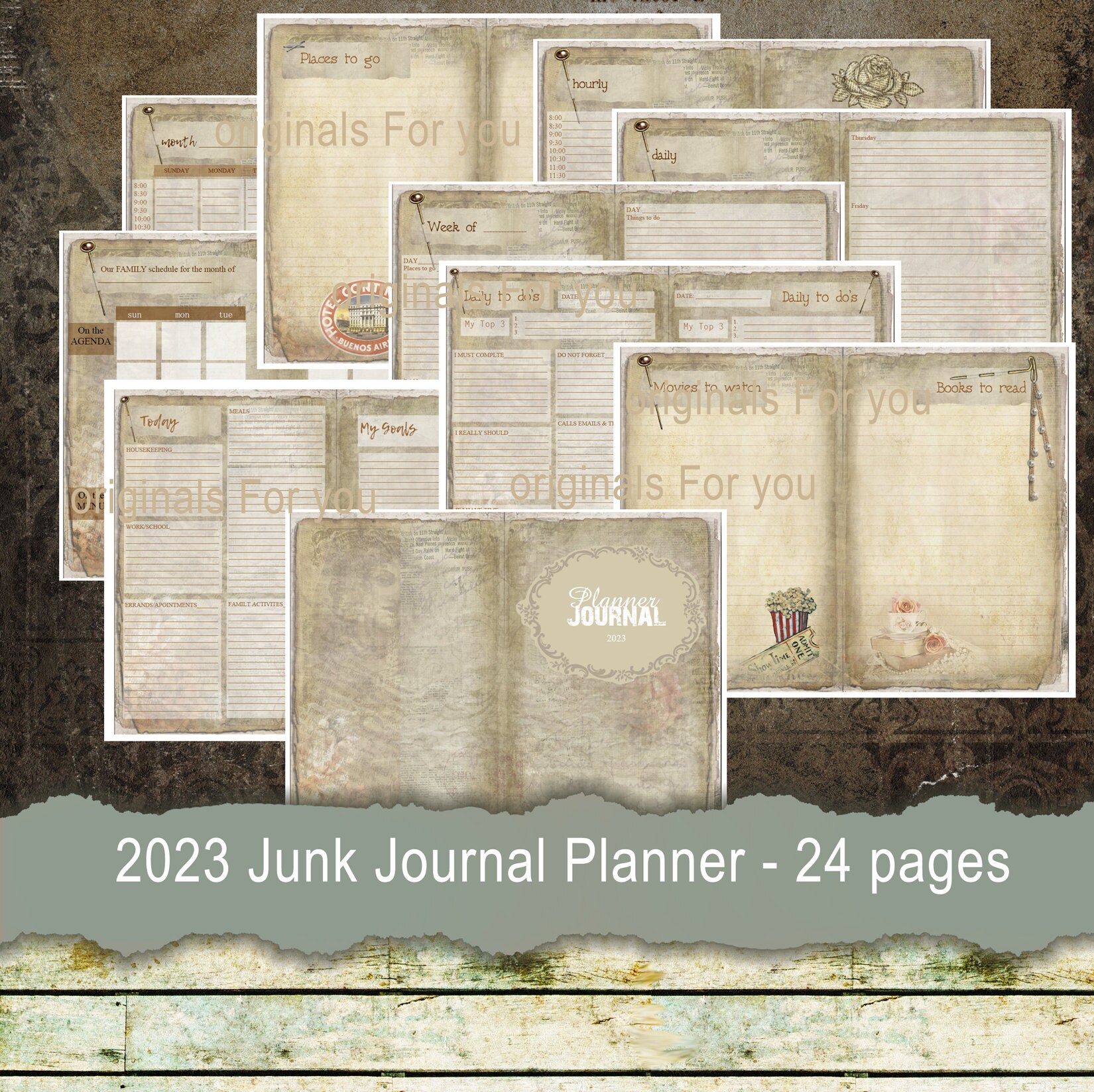 Junk Journal Planner Printable Kit, Calendar, Shabby, Junk Journal ...