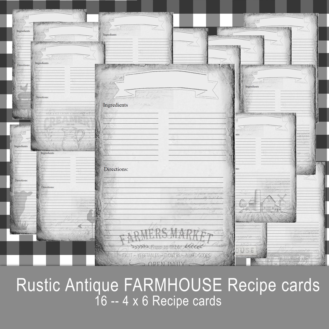 FARMHOUSE Antique Recipe Cards, Scrapbook, 4x6, Ephemera, Junk Journal ...