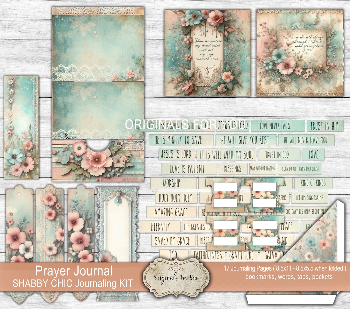SHABBY CHIC Christian Prayer Journal Kit, Collage Sheet, Digital ...
