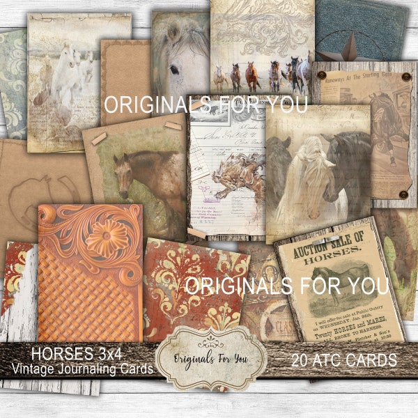 Vintage HORSES Folio Kit Junk Journal Papers, Shabby, Printable ...