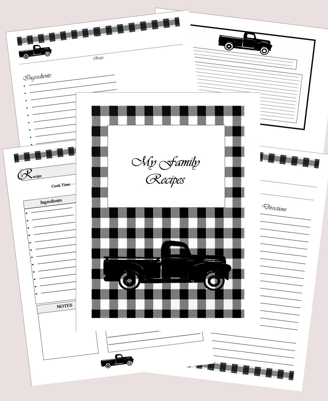 Farmhouse Buffalo Check,printable Blank Recipe Notebook, Large 8.5x11 ...