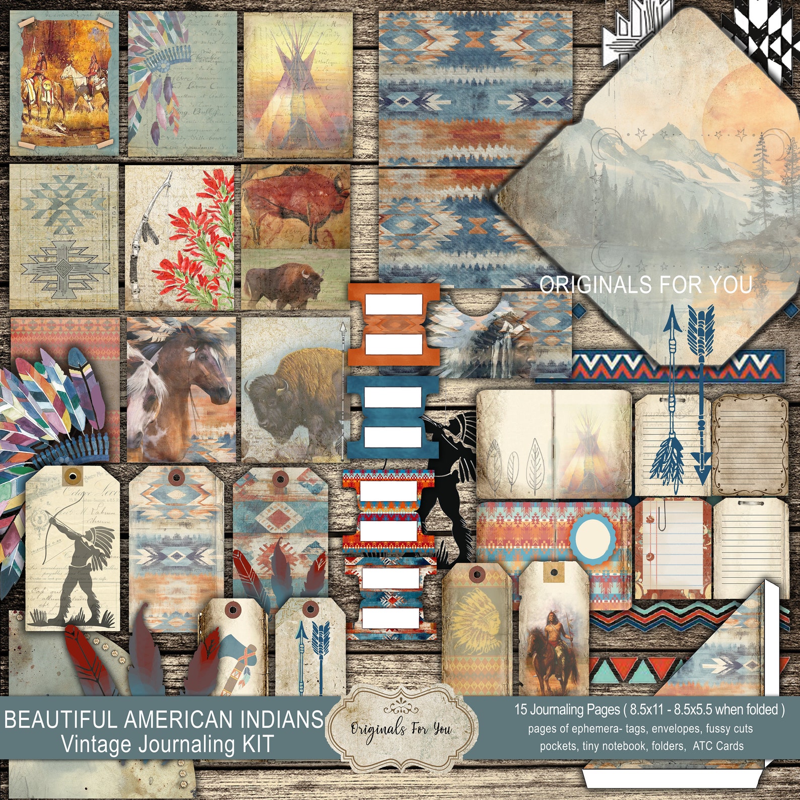 BEAUTIFUL Native American Indians Vintage Journaling Kit, Indians ...