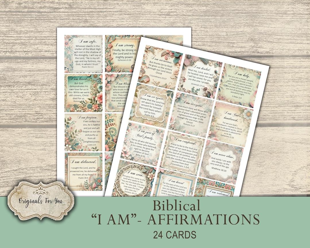 Biblical "i Am" AFFIRMATIONS - Printable Bible Verse Cards, Collage ...