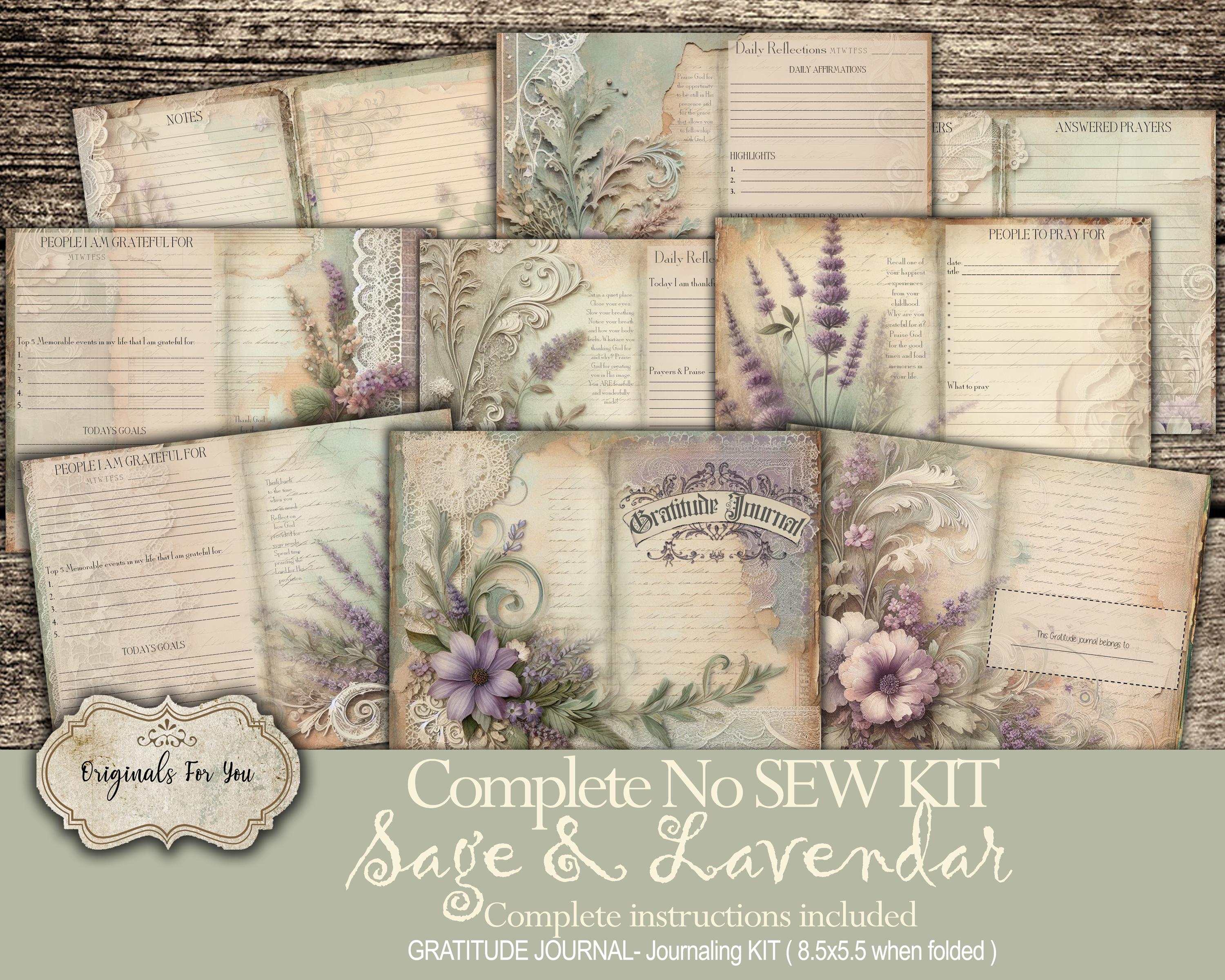 NO SEW KIT- Printable Christian Gratitude Journal Kit, Shabby Chic Sage ...