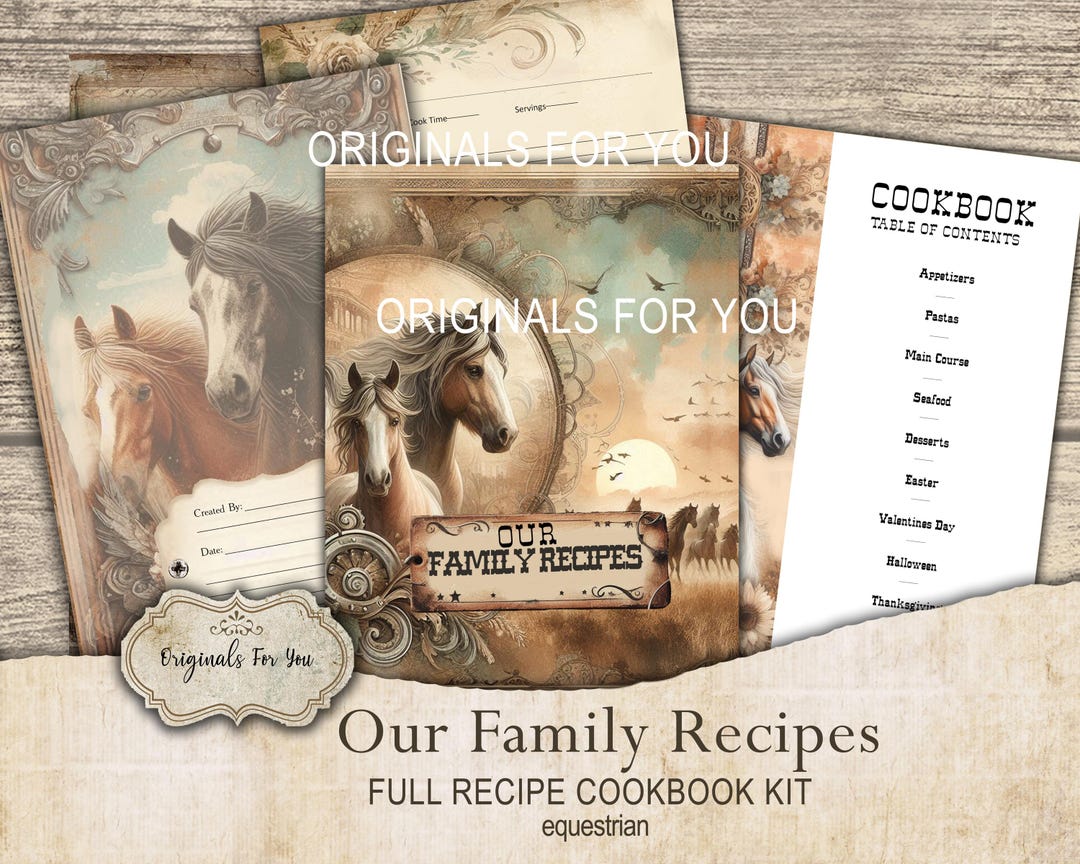 RECIPE COOKBOOK KIT - Western Themed With Horses, Equestrian, Horses ...