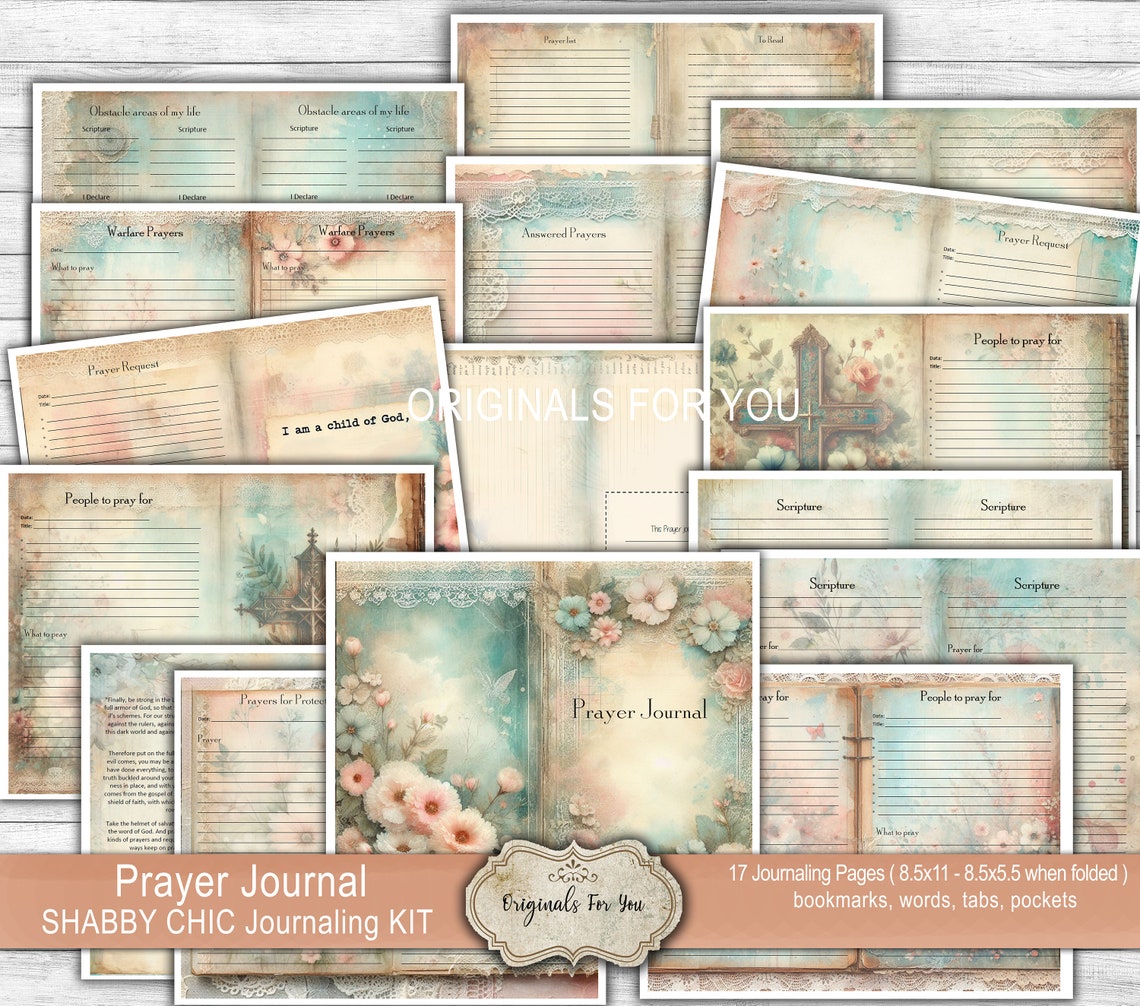 SHABBY CHIC Christian Prayer Journal Kit, Collage Sheet, Digital ...