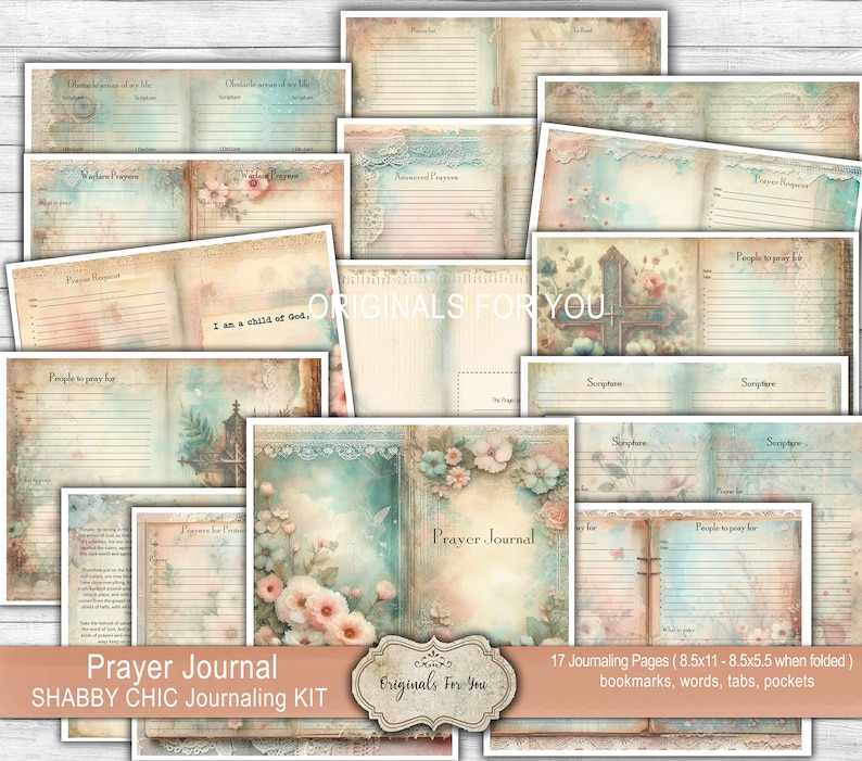 SHABBY CHIC Christian Prayer Journal Kit, Collage Sheet, Digital ...
