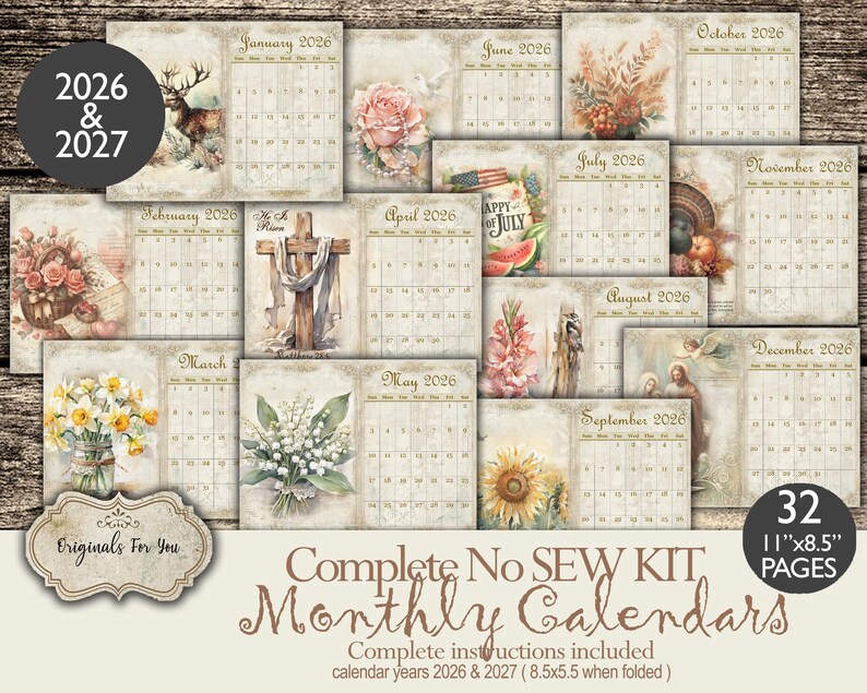 Printable CALENDARS 2026-2027 Planner Folio, Year at a Glance, Digital ...