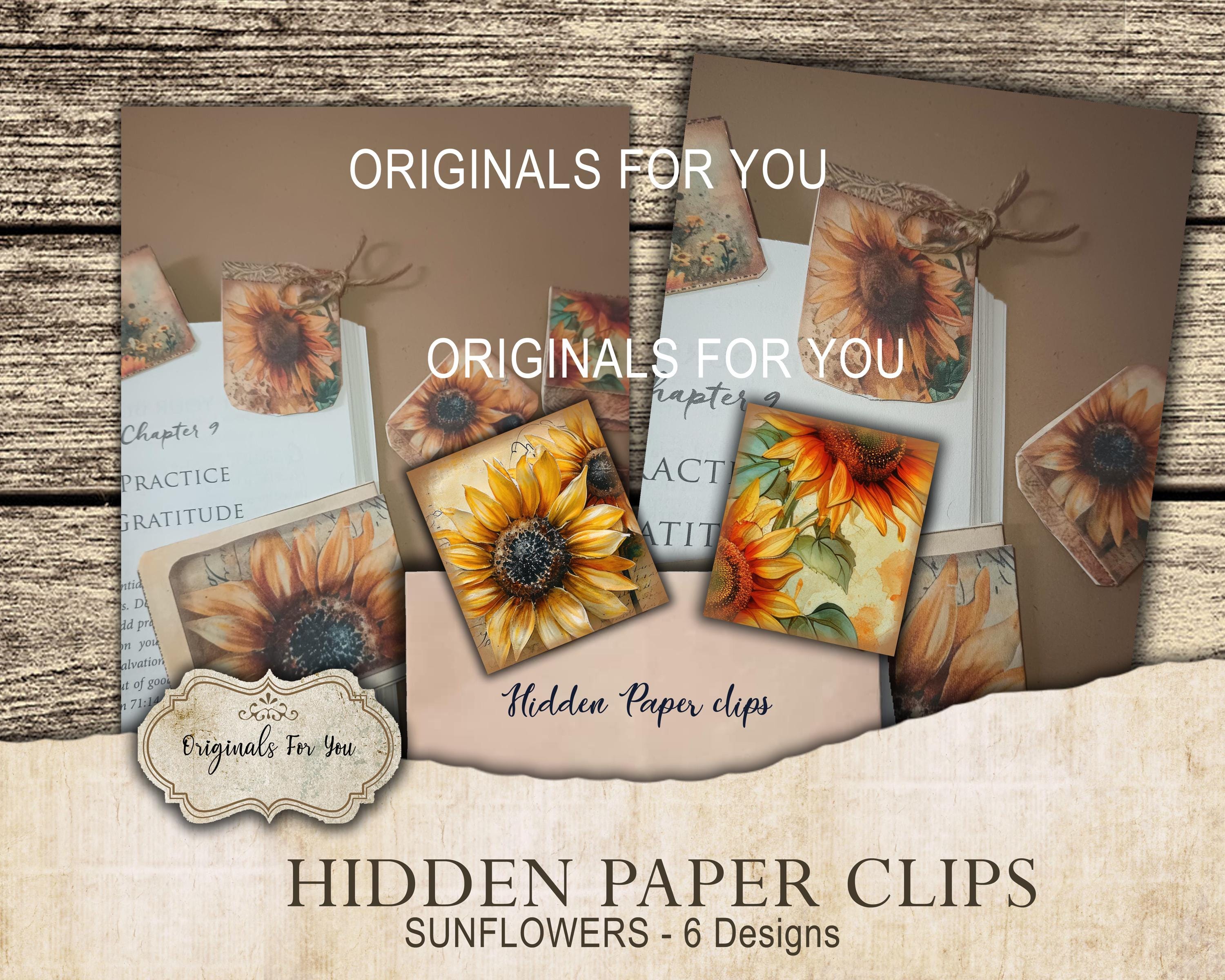 HIDDEN PAPER CLIPS for Junk Journals, Papers and Books, "sunflowers ...