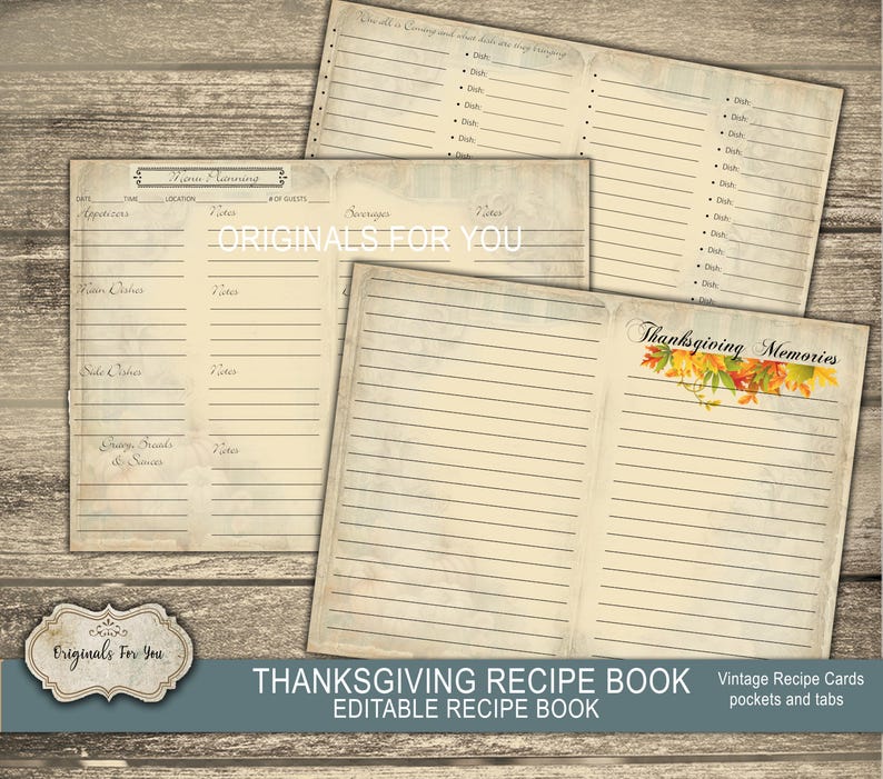 EDITABLE - Family THANKSGIVING Recipe Book - Watercolor, Vintage ...