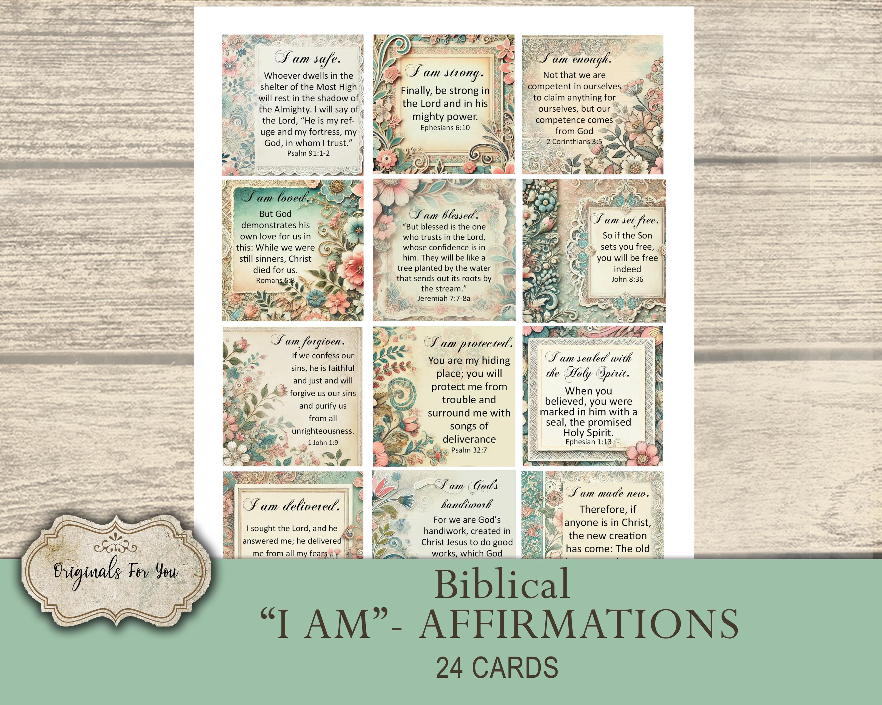 Biblical "i Am" AFFIRMATIONS - Printable Bible Verse Cards, Collage ...