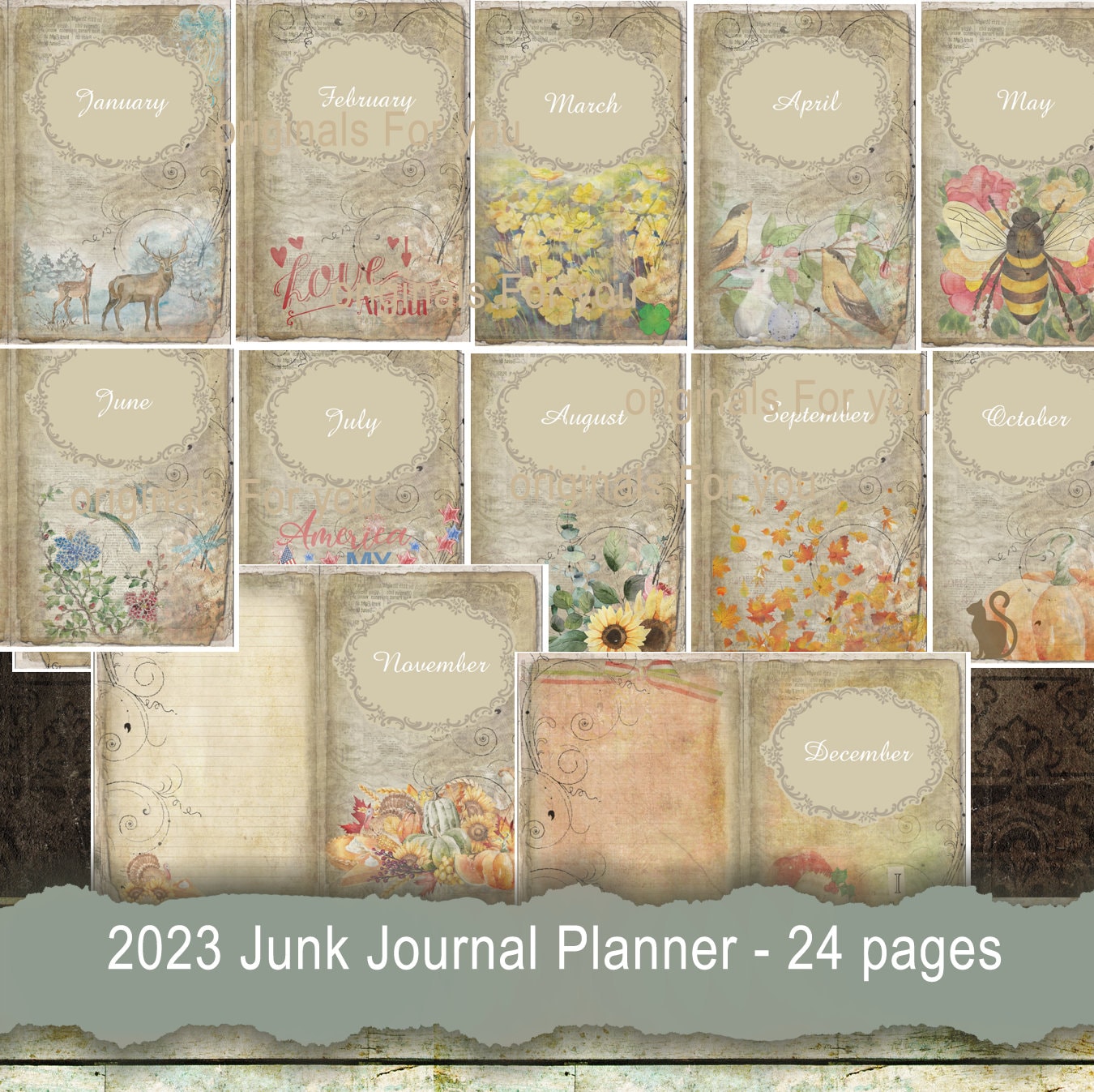 Junk Journal Planner Printable Kit, Calendar, Shabby, Junk Journal ...