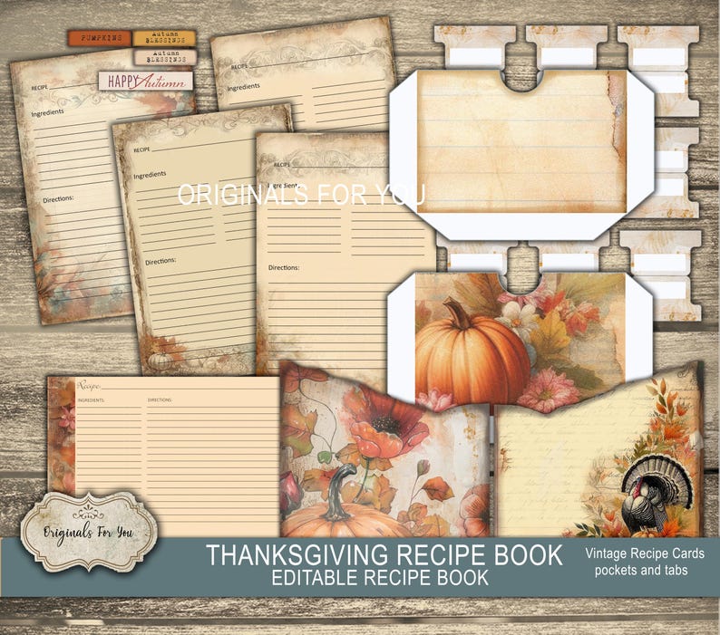 EDITABLE - Family THANKSGIVING Recipe Book - Watercolor, Vintage ...