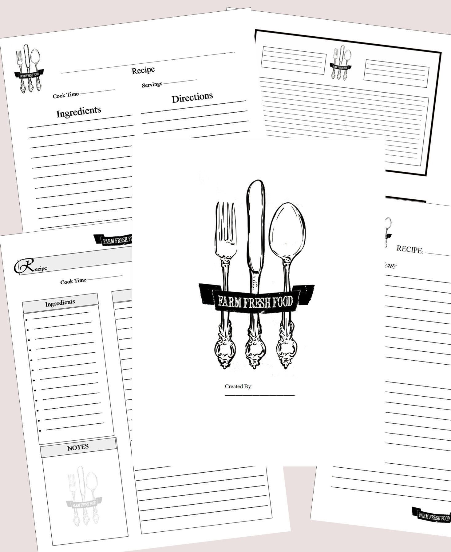 FARMHOUSE Blank Printable Recipe Notebook Large 8.5x11 | Etsy
