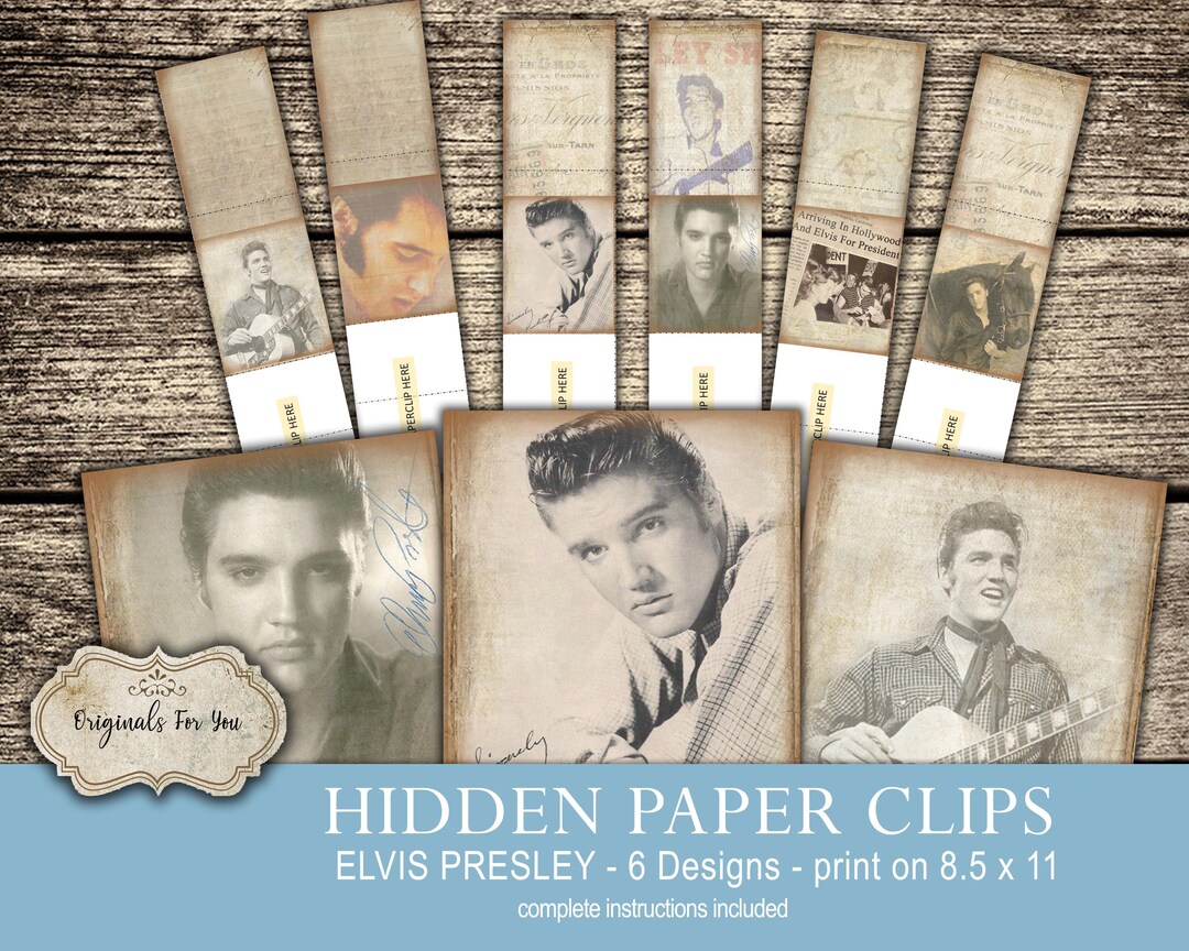 HIDDEN PAPER CLIPS for Junk Journals, Papers and Books, "elvis Presley ...