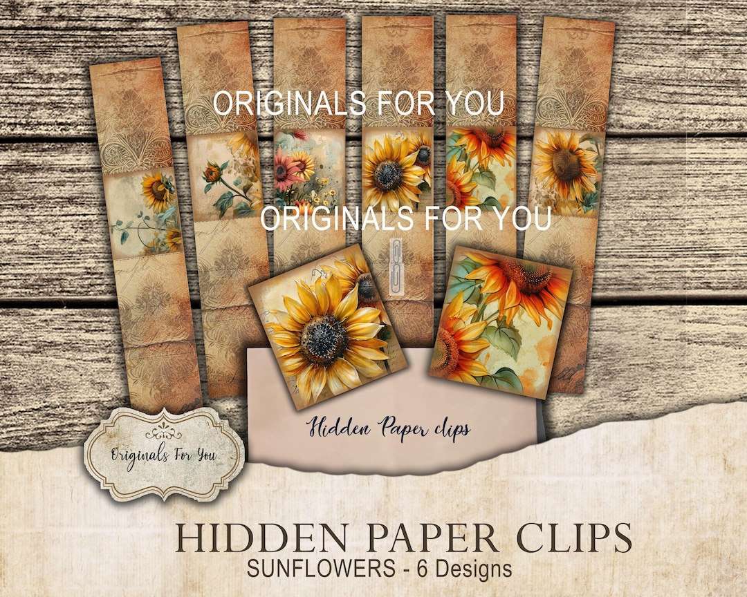 HIDDEN PAPER CLIPS for Junk Journals, Papers and Books, "sunflowers ...