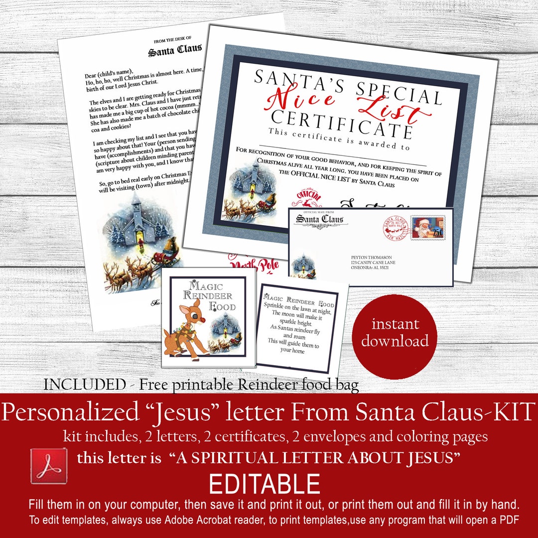 Personalized Spiritual JESUS Letter From Santa, Nice List Certificate ...