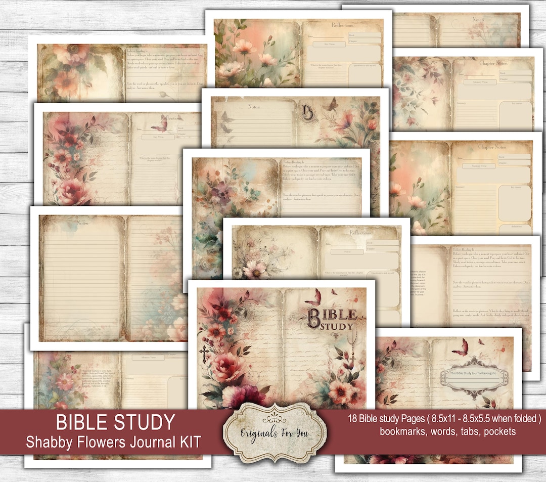 BIBLE STUDY Journal Kit, Shabby CHIC Christian, Collage Sheet, Digital ...