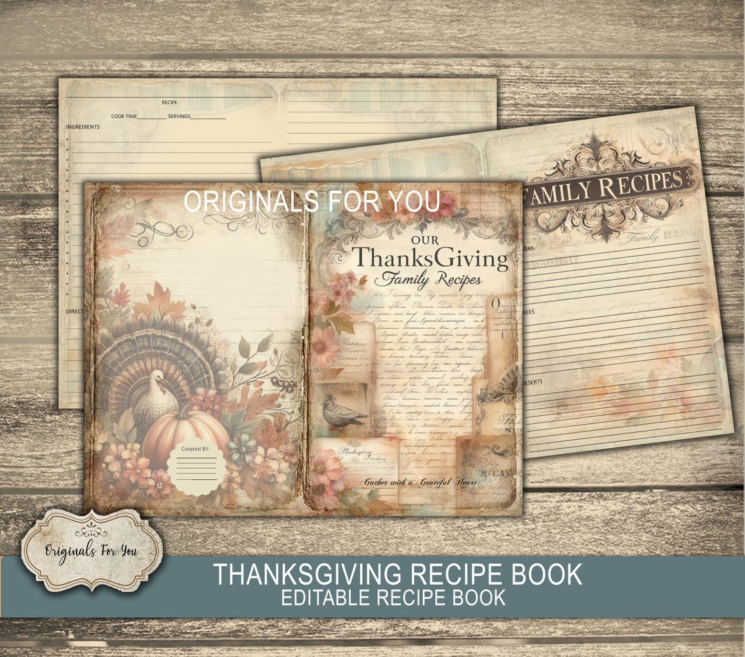EDITABLE - Family THANKSGIVING Recipe Book - Watercolor, Vintage ...
