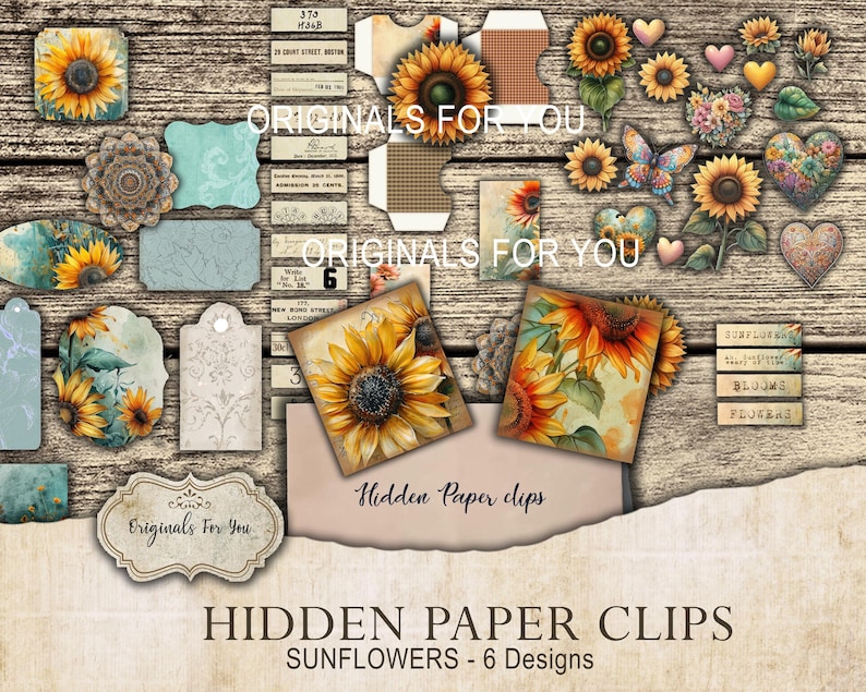 HIDDEN PAPER CLIPS for Junk Journals, Papers and Books, sunflowers Use ...