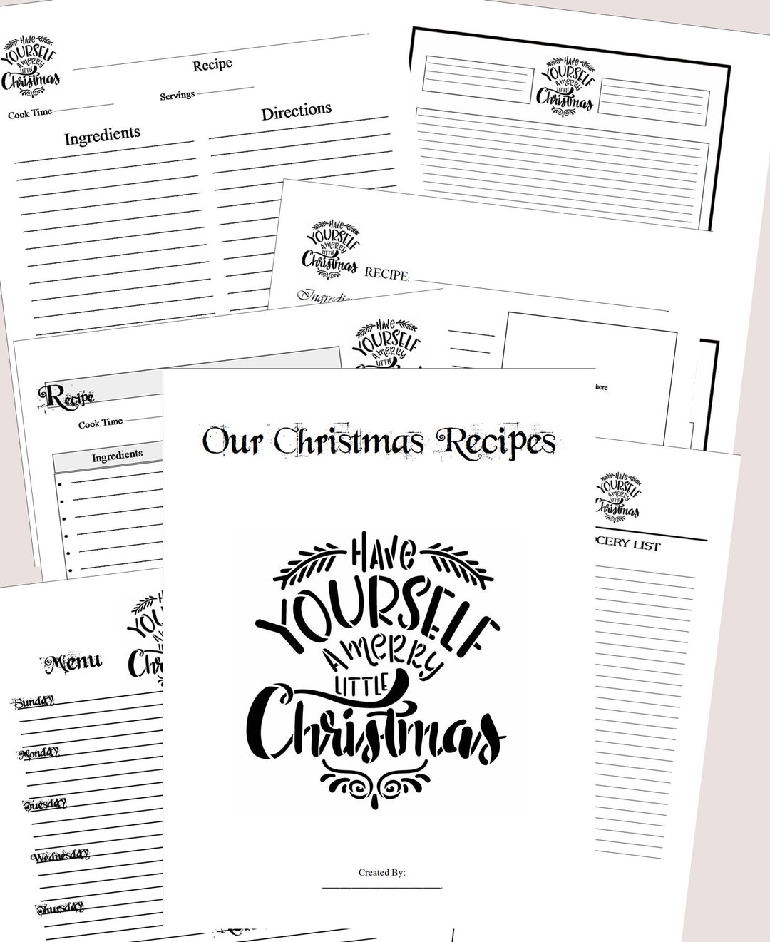Farmhouse Christmas Recipe Templates Download, 10 Pages, 8.5 X 11 Size ...