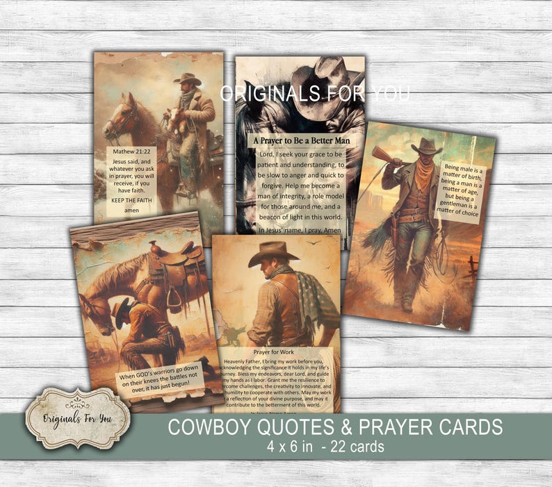 COWBOY QUOTES & PRAYER Cards for Men, Equestrian Christian Printable ...