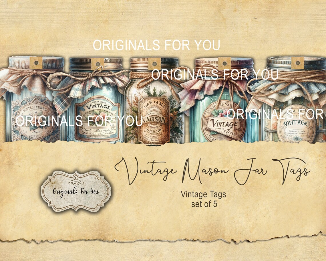 SHABBY CHIC Vintage Mason Jar Journal Tags Junk Journal, Tags, Floral ...