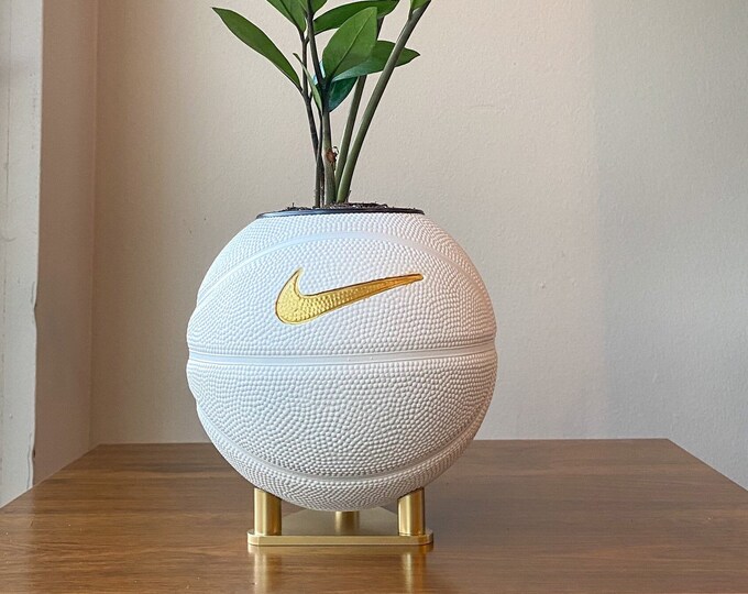White & Gold Mini Basketball Planter - Etsy