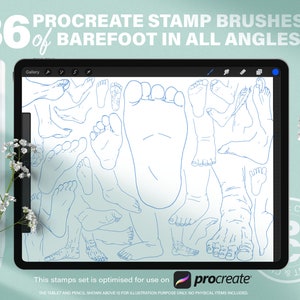 86 Procreate Stamp Brushes of Bare Foot in All Angles. Feet Line Guide ...