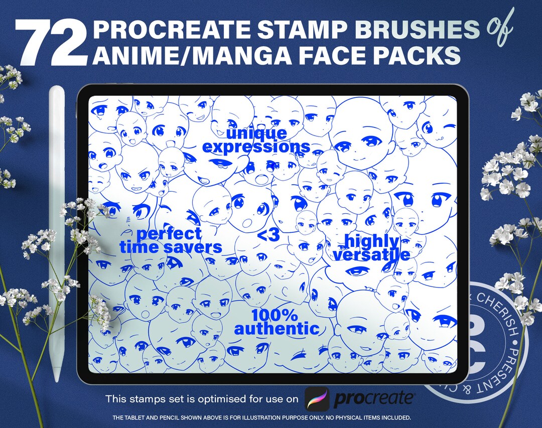 Procreate Anime Face Stamps Manga Head Bundle. Emotes Clipart Stamp ...