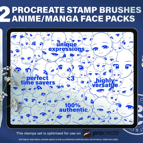 Procreate Anime Face Stamps Manga Head Bundle. Emotes Clipart - Etsy