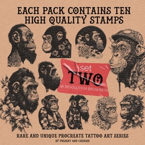 Procreate Ape Tattoo Stamp Packs - Set 1 | 20 Gorilla, Chimpanze ...
