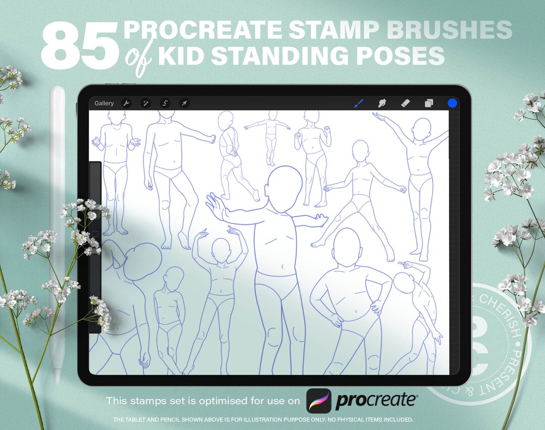 85 Procreate Kid Body Pose Stamps Guide. Anime Manga Line Draft Full ...