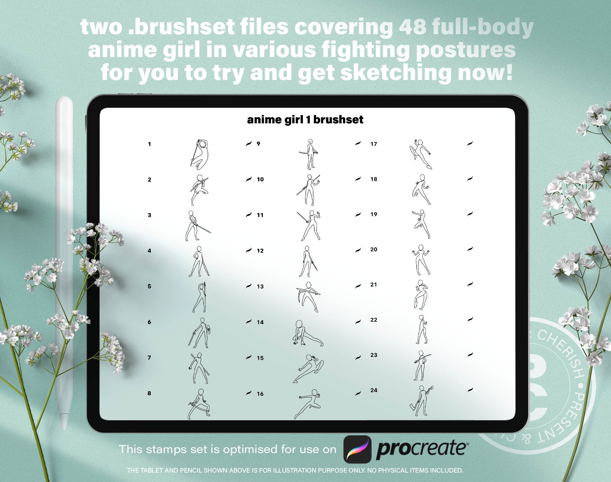 48 Procreate Stamps Brushes of Anime Girl Dynamic Action Full - Etsy