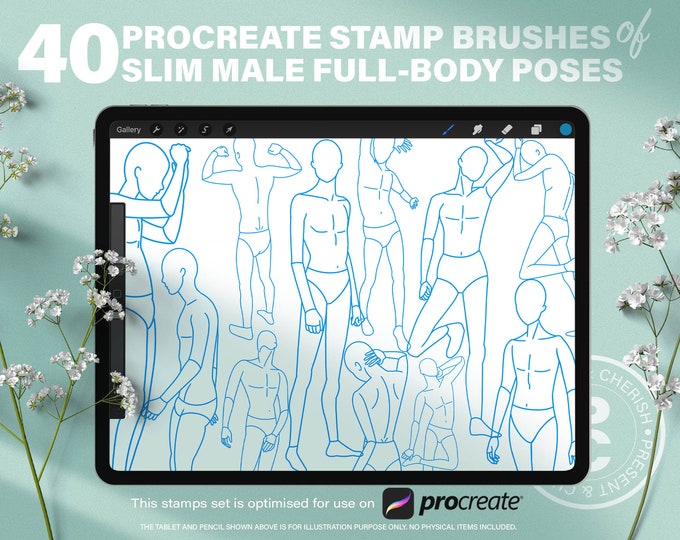 40 Procreate Slim Man Body Poses Stamps Brushes. Skinny Lean Male ...