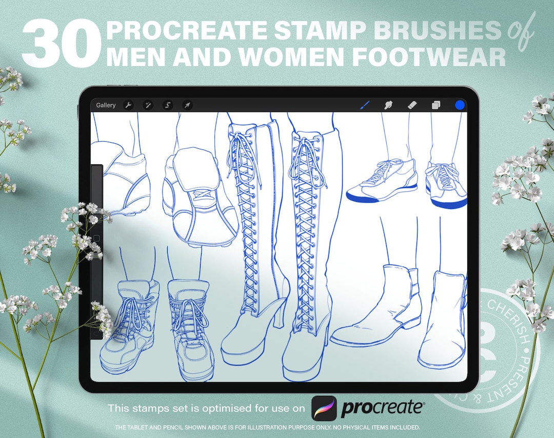30 Procreate Stamps Brushes of Men and Women Footwear. Procreate Shoes ...