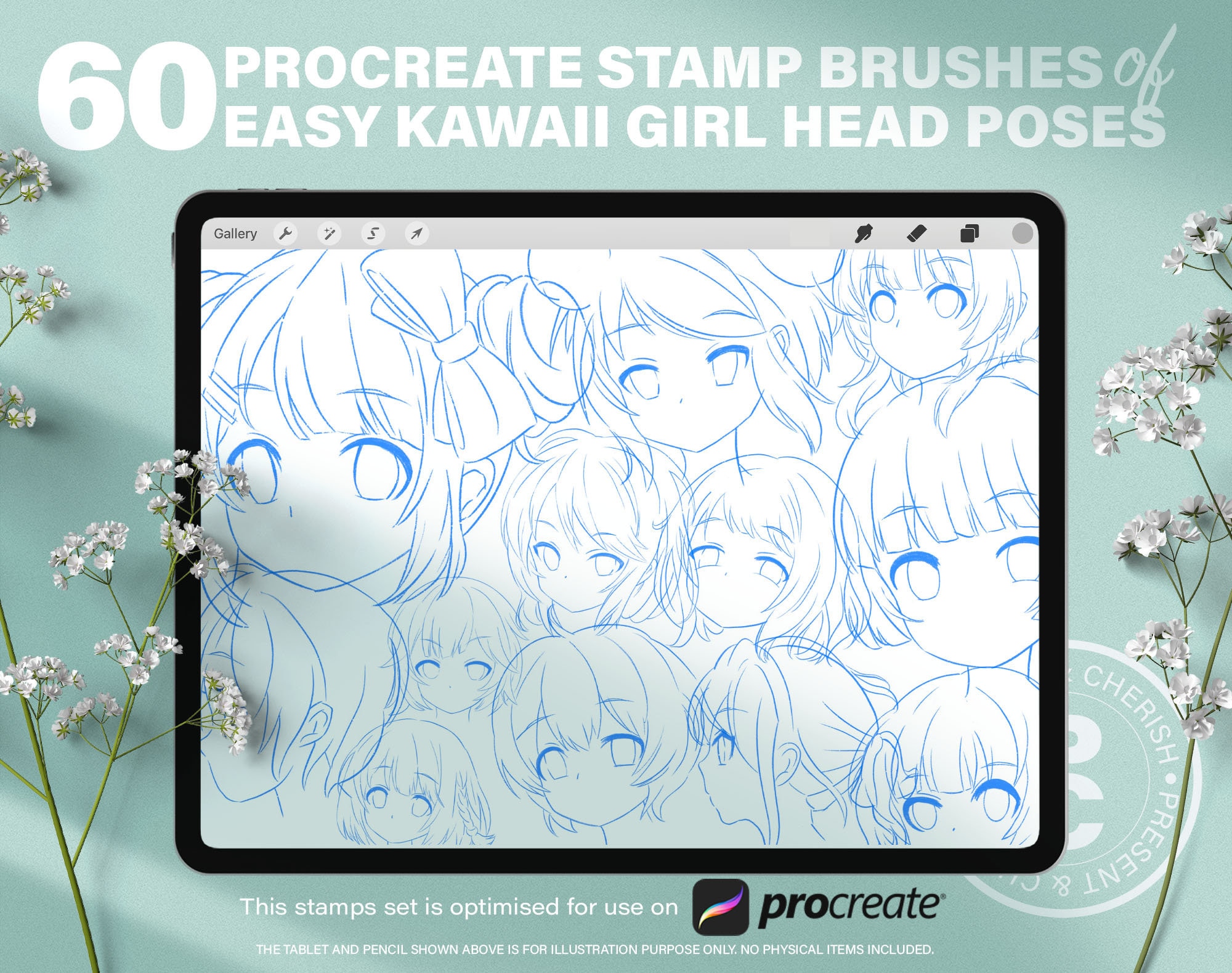 Procreate Anime Girl Heads Stamp Brushes. Kawaii Girl Head - Etsy