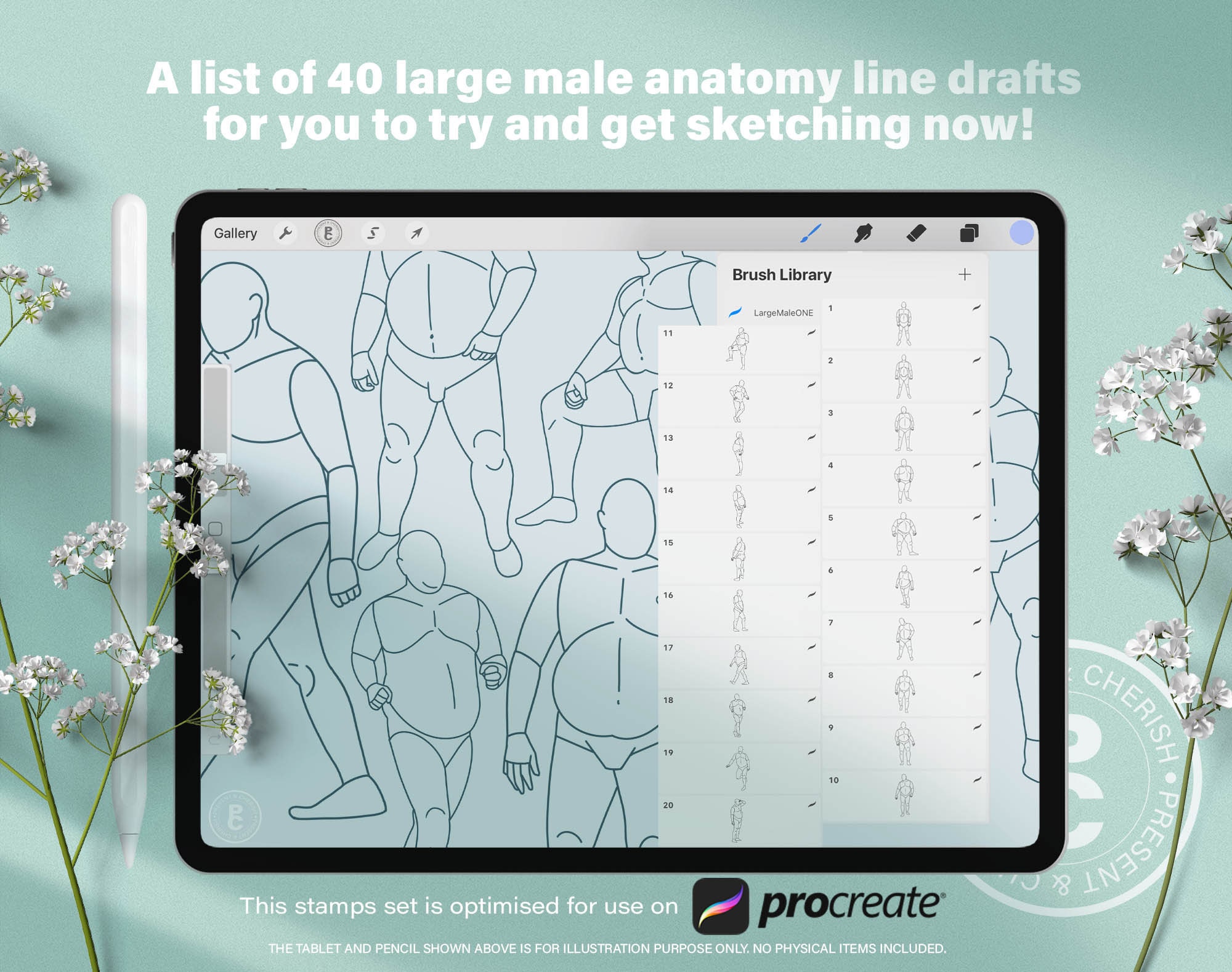 40 Procreate Large Male Full Body Poses Stamps Brushes. Fat Overweight ...