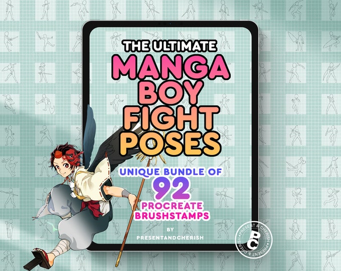 92 Procreate Ultimate Manga Boy Dynamic Fight Poses Guide Stamp Anime ...
