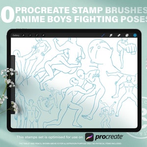 40 Procreate Stamp Brushes of Anime Boy Fighting Poses. Manga Male ...