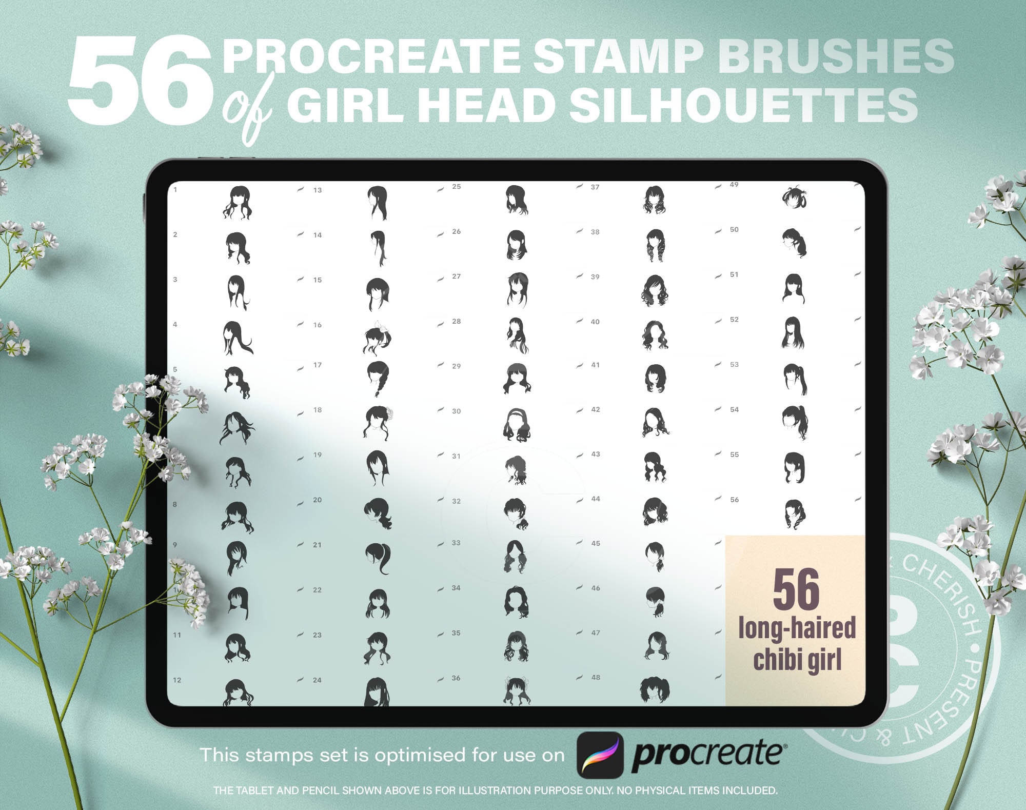 56 Procreate Long Hair Girl Head Stamps. Anime Female Head - Etsy
